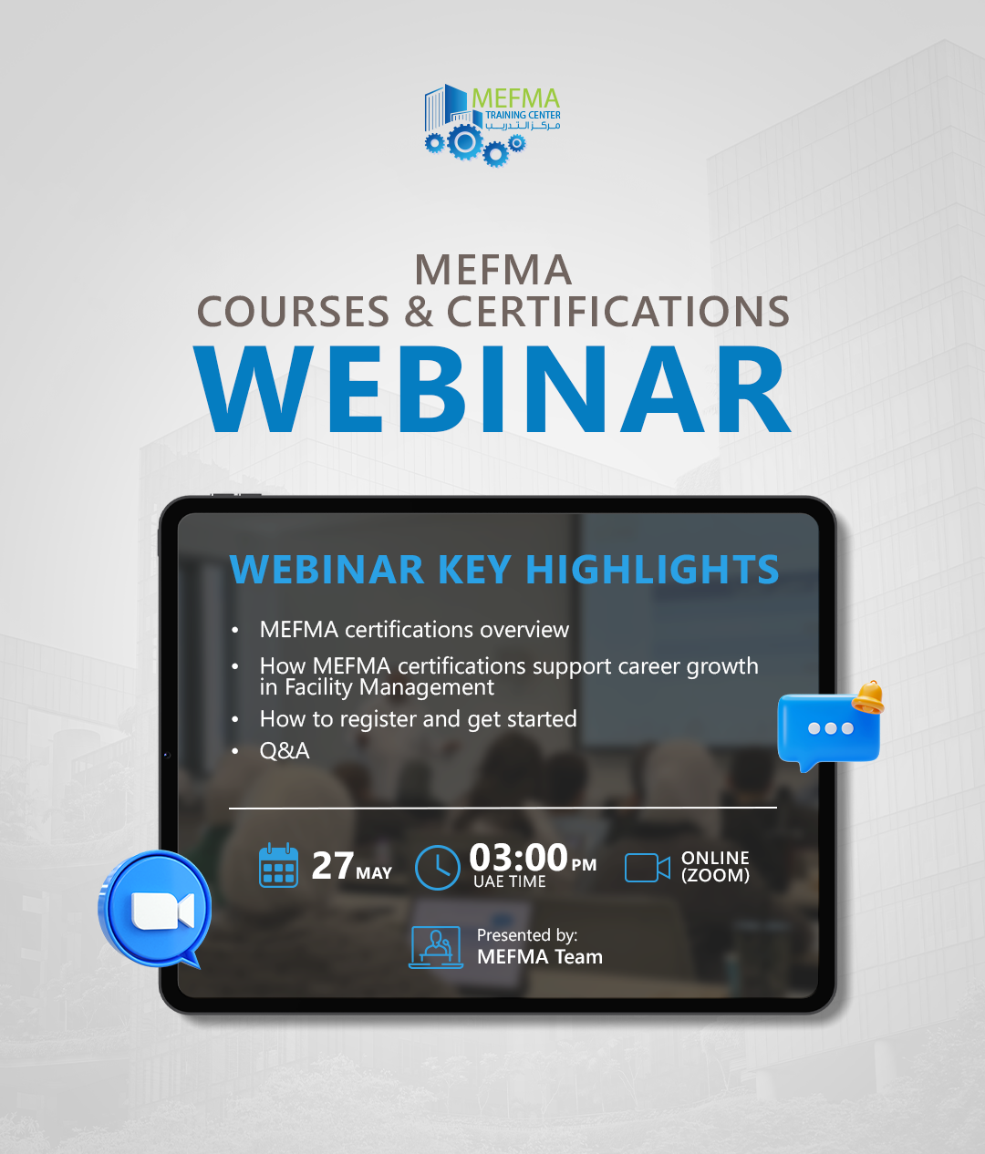 ندوة ميفما الالكترونية عن الدورات التدريبية وشهادات الاعتماد - MEFMA